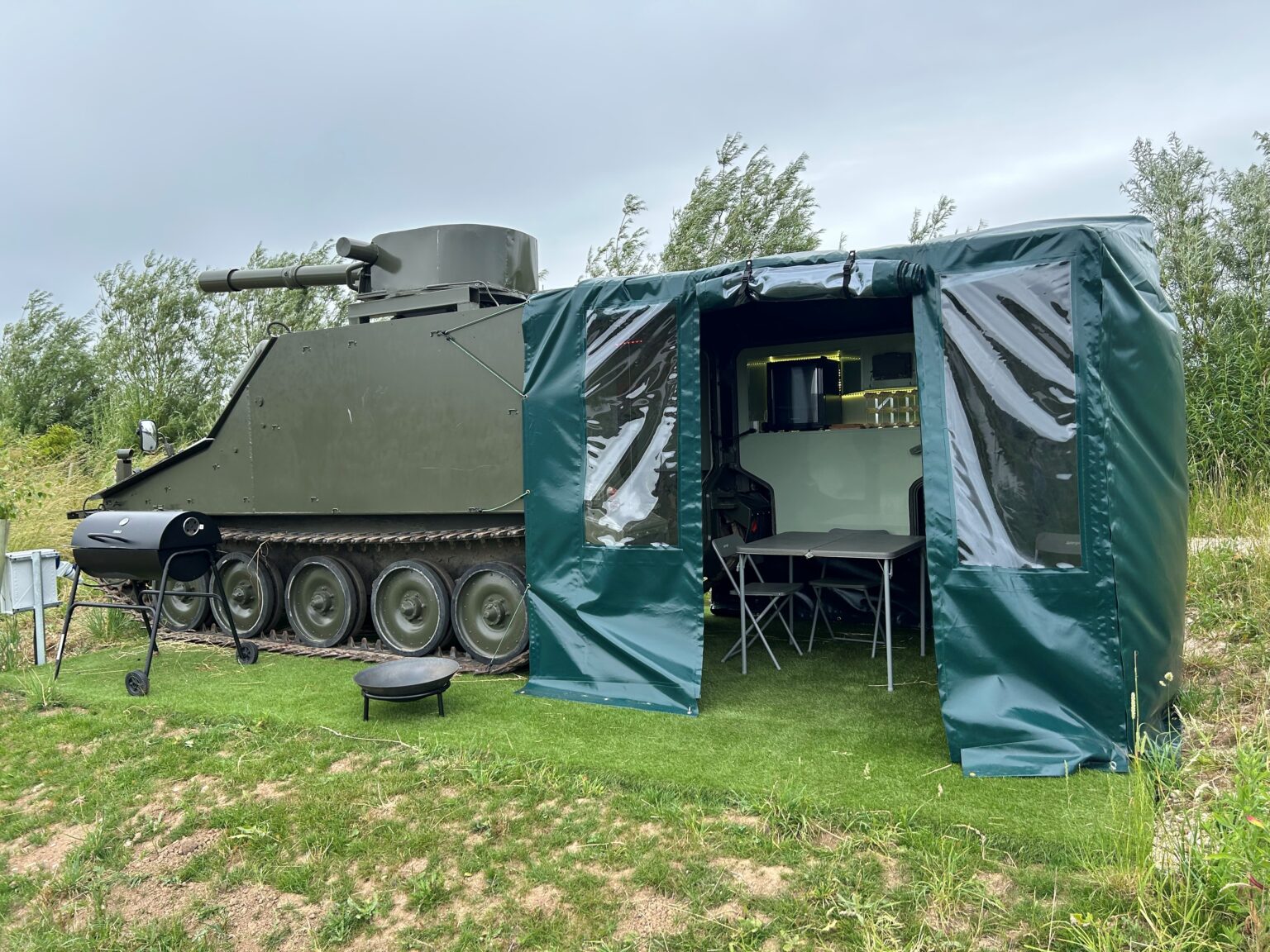 Samaritan Tank | restored military tank set by a rural lake in Lincs