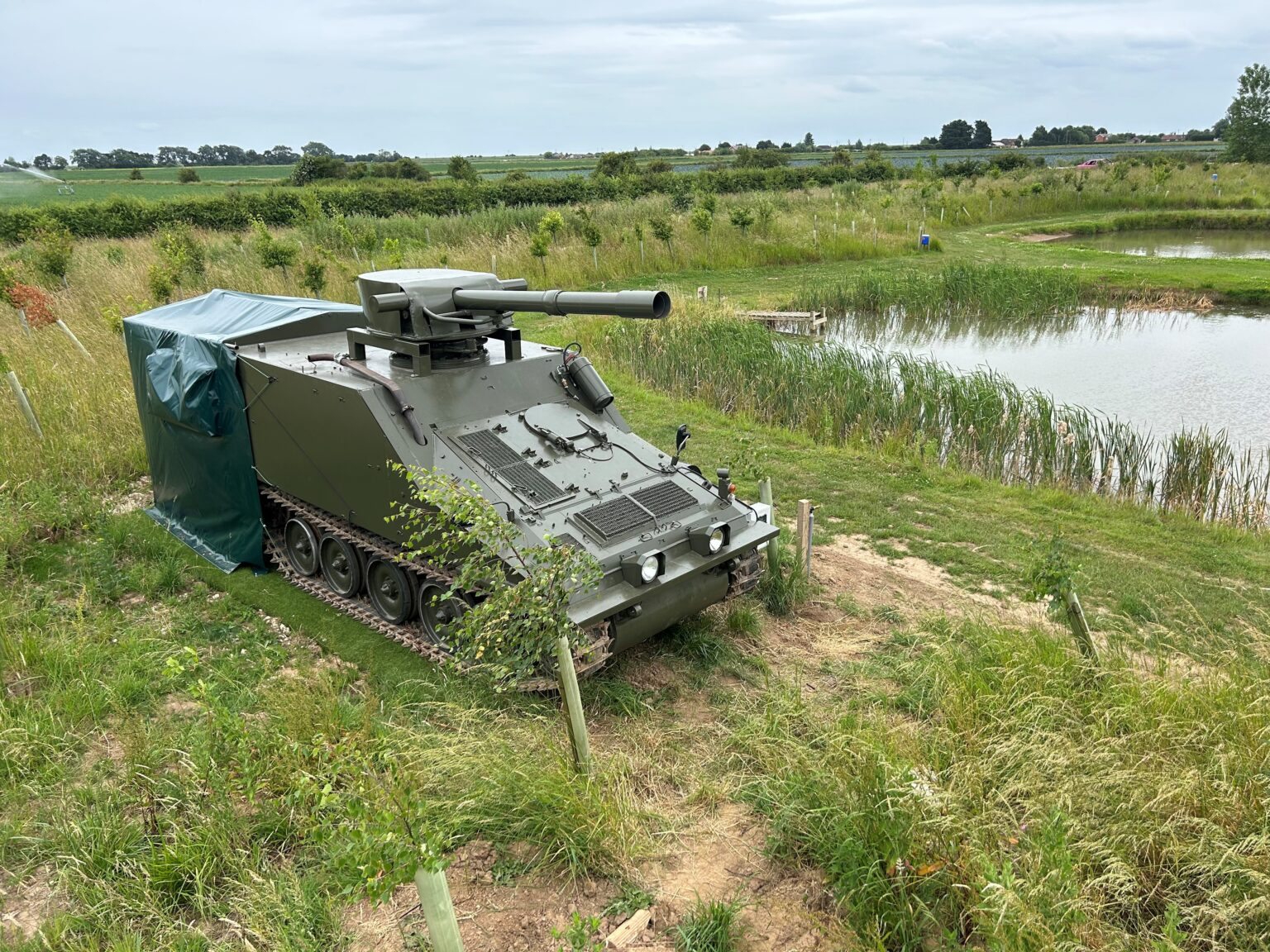 Samaritan Tank | restored military tank set by a rural lake in Lincs
